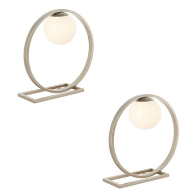 2 PACK Brushed Silver Table Lamp - Gloss Opal Glass Shade - Circular ...
