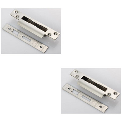 2 PACK - BS Cylinder Deadlock Forend Strike & Fixing Pack Set- Satin ...