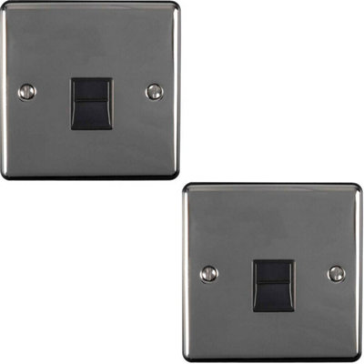2 PACK BT Master Telephone Socket BLACK NICKEL & Black PSTN Line Wall ...