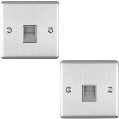 2 PACK BT Master Telephone Socket SATIN STEEL & Grey PSTN Line Wall Plate