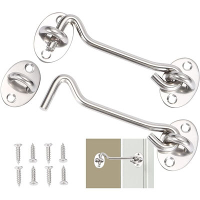 2 Pack Cabin Hooks Door Locking Hooks Silver Stainless Steel Door Hook ...
