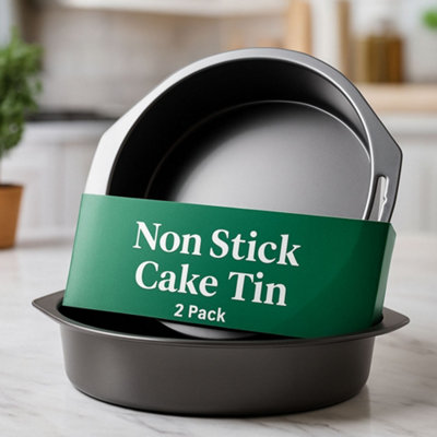 2 Pack Cake Tins - Non-Stick Round Tins with Handle for Baking Cakes ...