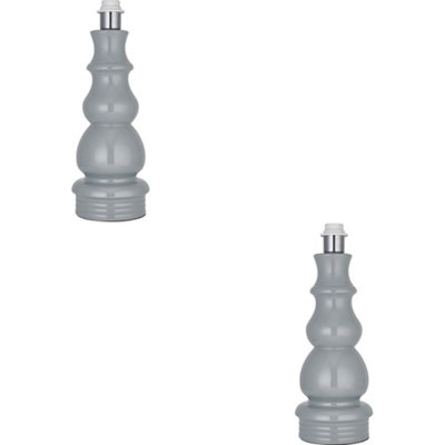 2 PACK Ceramic Pale Grey Glazed Lamp Base - 445mm Tall Ball Effect ...