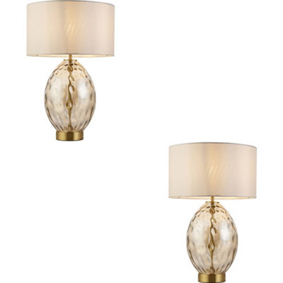 2 PACK Champagne Lustre Glass Table Lamp - Vintage White Fabric Shade ...