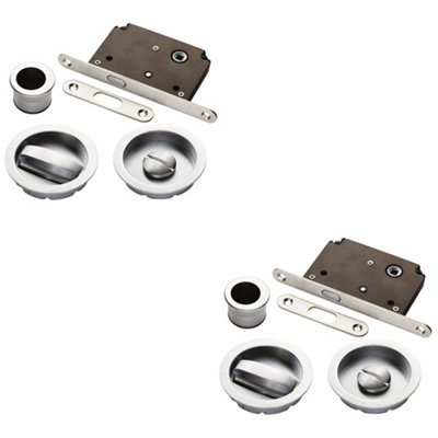 2 PACK - Complete Locking Sliding Pocket Door Pack Set- Satin Chrome ...
