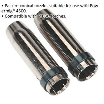 2 Pack Conical Nozzles for MB36 MIG Welding Torches - High Performance