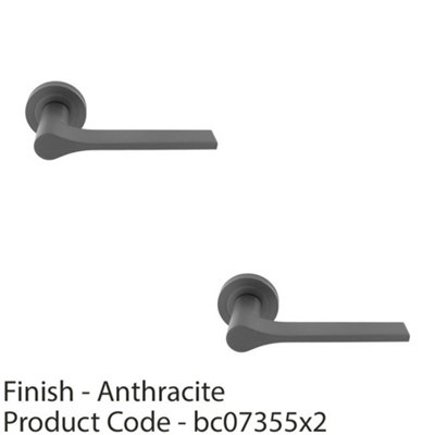 2 PACK - Contemporary Flat Door Handle Set - Anthracite Grey Sleek ...