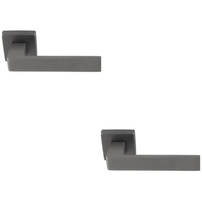 2 PACK - Contemporary Flat Door Handle Set - Anthracite Grey Sleek ...