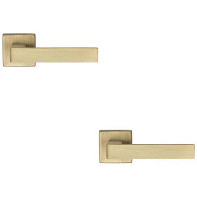 2 PACK - Contemporary Flat Door Handle Set - Antique Brass Sleek Lever ...