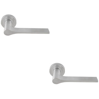2 PACK - Contemporary Flat Door Handle Set - Satin Chrome Sleek Lever ...