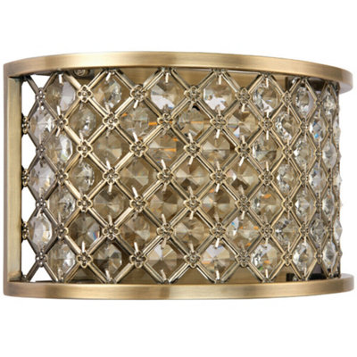 2 PACK Crystal Cage Wall Light Brass & Glass Shade Modern Twin Bulb ...