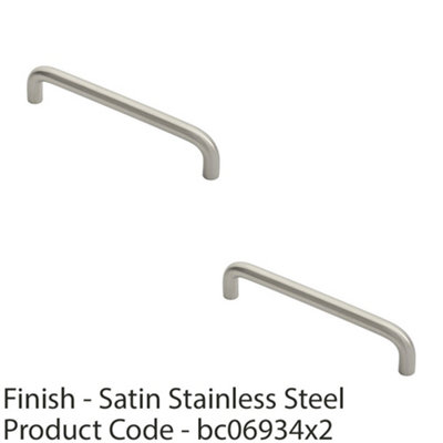 2 PACK - D Shape Cabinet Pull Handle 10mm - 160mm Fixing Centres Satin Stainless Steel