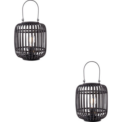 2 PACK Dark Bamboo Table Lamp - Plywood With Matt Black Paint Shade ...