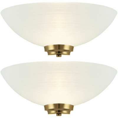 2 PACK Dimmable LED Wall Light Antique Brass White Pattern Glass Shade ...