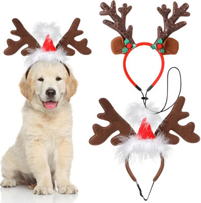 2 Pack Dog Christmas Elk Reindeer Antlers Headbands, Xmas Elk Hat ...
