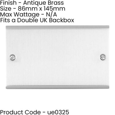 2 PACK Double ANTIQUE BRASS Blanking Plate Round Edged Wall Box Hole Cover