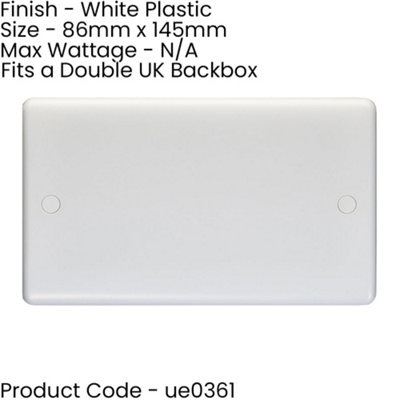 2 PACK Double WHITE PLASITC Blanking Plate Round Edged Wall Box Hole Cover