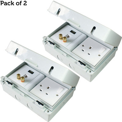 2 PACK Dual Double Waterproof Outdoor Back Box External TV Module Plate ...