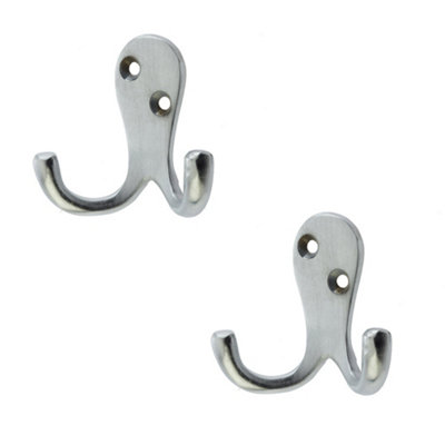 2 PACK Durable Satin Chrome Double Robe Hook - 53mm Premium Quality ...