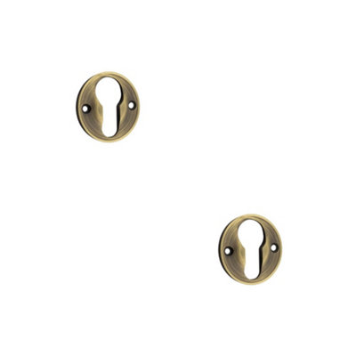 2 PACK Elegant 40mm Euro Profile Escutcheon in Antique Brass Finish - Solid Brass Key Hole Cover