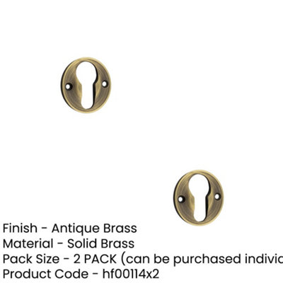 2 PACK Elegant 40mm Euro Profile Escutcheon in Antique Brass Finish - Solid Brass Key Hole Cover