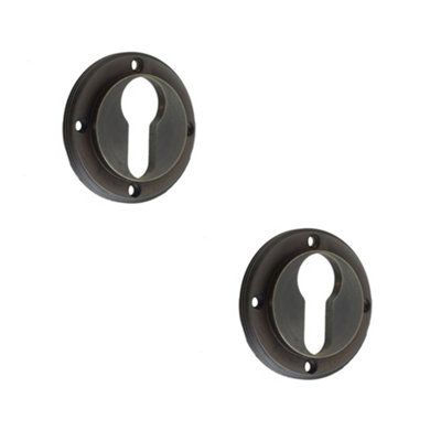 2 PACK Elegant Euro Profile Escutcheons in Dark Bronze Finish - Solid Brass Key Hole Cover