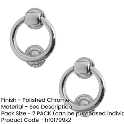 2 PACK Elegant Polished Chrome Ring Door Knockers - 100mm Diameter ...