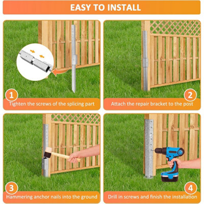 2 PACK FENCE POST REPAIR STAKES - REPAIR KIT FOR DAMAGED FENCES