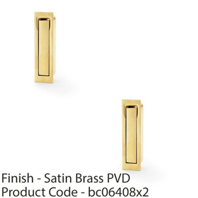 2 PACK - Flush Sliding Pocket Door Pull Handle - Satin Brass 70mm x ...