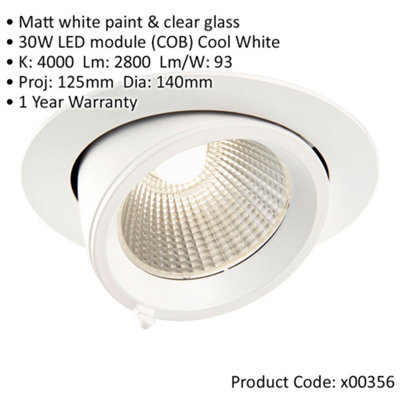 2 PACK Fully Adjustable Ceiling Downlight - 30W Cool White LED - Matt White
