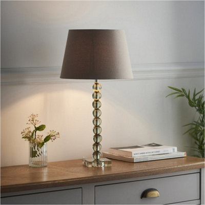 2 PACK Grey Green Tinted Crystal Glass Table Lamp - Grey Fabric Shade ...