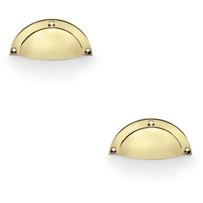 2 PACK - Half Moon Cup Handle Polished Brass 86mm Centres Solid Brass ...