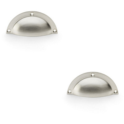 2 PACK - Half Moon Cup Handle - Satin Nickel 86mm Centres Solid Brass ...