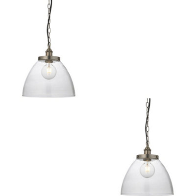 2 PACK Hanging Ceiling Pendant Light - Brushed Silver Paint & Clear ...