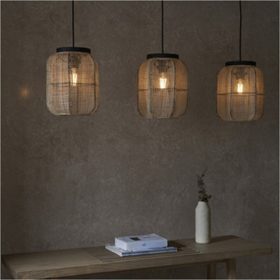 2 PACK Hanging Ceiling Pendant Light - Natural Linen Dark Plywood ...
