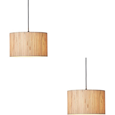 2 PACK HANGING CEILING PENDANT LIGHT - NATURAL SEAGRASS & MATT BLACK ...