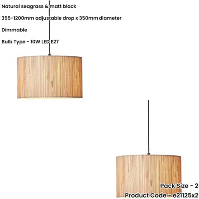 2 PACK HANGING CEILING PENDANT LIGHT - NATURAL SEAGRASS & MATT BLACK ...