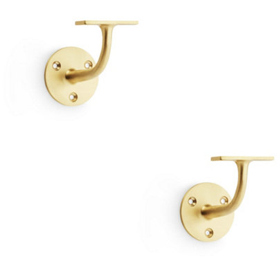 2 PACK - Heavy Duty Stair Handrail Bannister Bracket Arm - Satin Brass ...