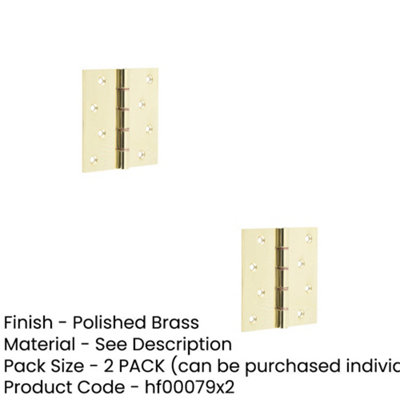 2 PACK HIGH-QUALITY POLISHED BRASS PROJECTION HINGE 102X102X3MM FOR ...