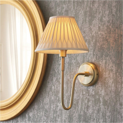 2 PACK Indoor Antique Brass Plate Wall Light - Ivory Silk Shade ...
