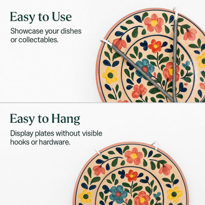 2 Pack Invisible Plate Hangers 13 to 19cm Wall Wire Dish Hook Spring ...
