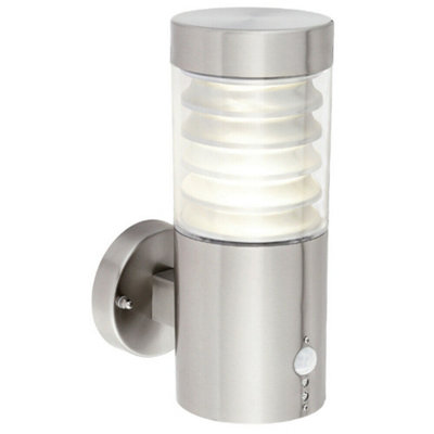 2 PACK IP44 Outdoor LED Light Brushed Steel Spiralled Outdoor PIR Wall Lamp