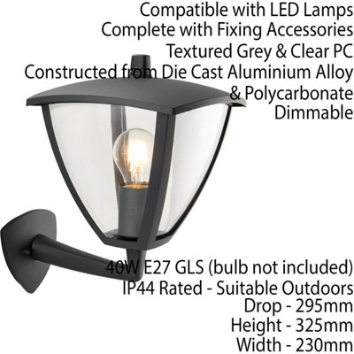 2 PACK IP44 Outdoor Wall Lamp Textured Grey Curved Modern Lantern Porch ...