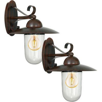 2 PACK IP44 Outdoor Wall Light Antique Brown Steel Fisherman Lamp 1x ...