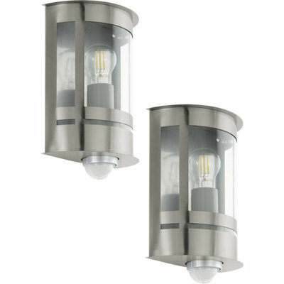 2 PACK IP44 Outdoor Wall Light & PIR Sensor Stainless Steel 1x 60W E27 ...