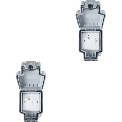 2 PACK IP66 Outdoor 1 Gang Single 13A UK Plug Socket & 30ma RCD Garden ...
