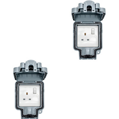 2 PACK IP66 Outdoor 1 Gang Single Switched 13A UK Plug Socket Garden ...