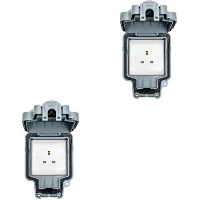 2 PACK IP66 Outdoor 1 Gang Single Unswitched 13A UK Plug Socket Garden ...