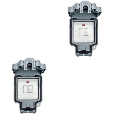 2 PACK IP66 Outdoor 13A Switched Fuse Spur Neon in Enclosure Garden ...