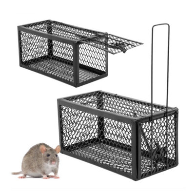 2 Pack Iron Humane Mouse Trap Cage Rat Catcher in Black 28x15x15cm